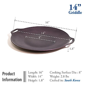 TECHEF - 14-inch Nonstick Round Griddle Grill Pan for Korean BBQ/Teppanyaki Pan, Tawa, Roti Pan/Induction Ready/Made in Korea (Purple)