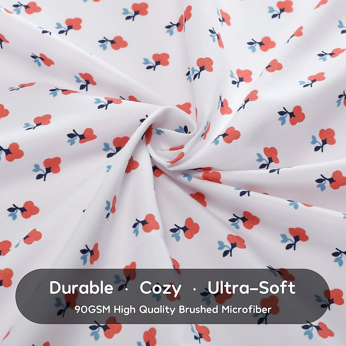 SLEEP ZONE Kids Printed Twin Bed Sheets Set 3-Piece - Super Soft & Cute Kids Sheet Set with Flat Sheet, Fitted Sheet, Pillowcase (Twin, Little Bouquet Red)