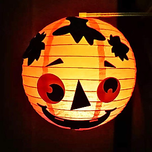 CCOOfhhc Halloween Decorations Hanging Paper Lanterns with LED Light Paper Lantern Halloween Party Indoor Outdoor Supplies Décor