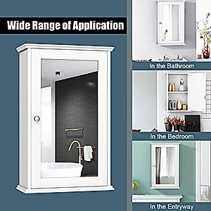 Tangkula Mirrored Bathroom Cabinet, Wall Mount Storage Cabinet with Single Door, Bathroom Medicine Cabinet (White)