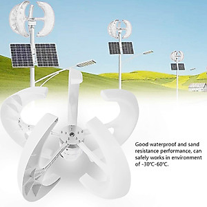 Wind Turbine, 600W DC12V Vertical Wind Generator 5 Blades Wind Turbine Generator Kit Electricity Producer Equipment for Hybrid Wind Solar System, White