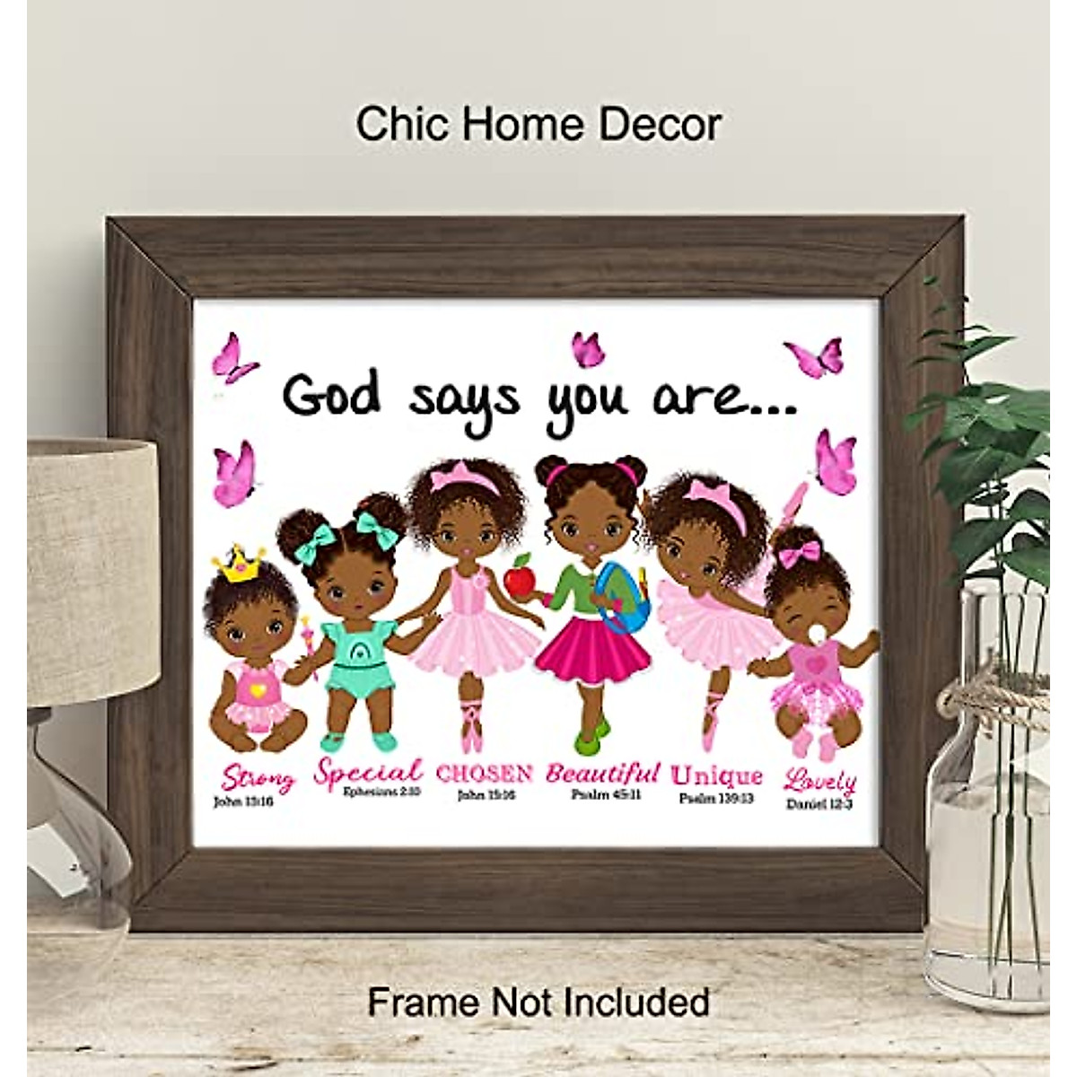 African American Girls Wall Art & Decor - Religious Wall Decor - God Says You Are - Scripture Wall Decor - Christian Gifts - God Wall Art - Black Girls Room Decor -Inspirational Uplifting Bible Verses