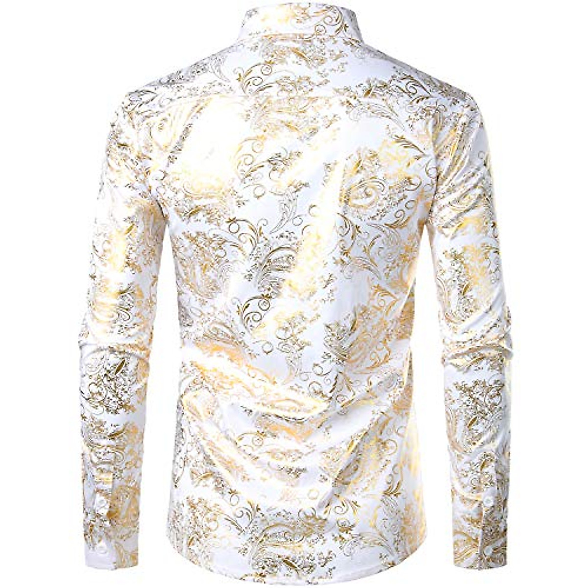 ZEROYAA Men's Luxury Paisley Gold Shiny Printed Stylish Slim Fit Button Down Dress Shirt ZLCL18 White Gold Medium