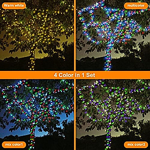 XCYNNS Christmas Lights Outdoor Solar Tree Lights 99FT 300LED IP67 Waterproof Solar Garden Fairy String Lights with Remote Warm White & Multi 4 Colour Changing for Patio, Yard, Gazebo, Gate, Fence