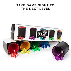 Brybelly Dice Set with Dice Shaker Cup - Perfect for Casino Dice Game - Dice Games for Family - Quality Leather Dice Cup - Poker Dice Shaker - Multicolor Dice Cups and 25 Multicolor Dice Sets