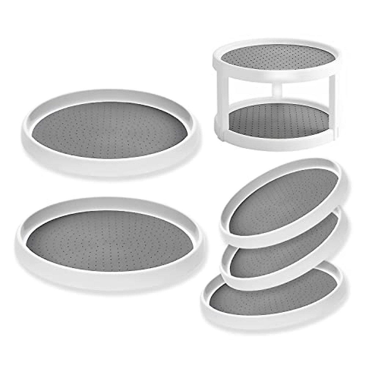 2pcs 1Tier 10inch Lazy Susan, 2pcs 1Tier 12inch Lazy Susan, 1pc 2 Tier Lazy Susan