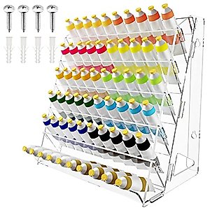 Acrylic Paint Organizer Wall Mount, Paint Holder Perfect for Craft Hobby Paint Storage, Acrylic Paint Storage, Craft Paint Storage, Paint Rack for 2 oz Bottles, Hobby Paint Storage with Brush Holder
