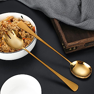 ARFUKA Salad Servers Salad Serving Sets Stainless Steel 11" Buffet Salad Spoon and Salad Fork Dishwasher Safe Large Metal Serving Utensils Gold, Set of 3