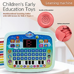 Kid Tablet Toddler Learning Pad Interactive Toy with Screen -Educational Toys Fun Gifts -Music/Piano/ABC/Numbers/Words/Spell/Animals - for Boys&Girls 3+ (Blue)……