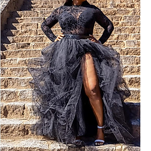 Lisong Women Maxi Tulle Floor Length Bustle Skirt Elastic High Waist Special Occasion Party Skirt XL Black