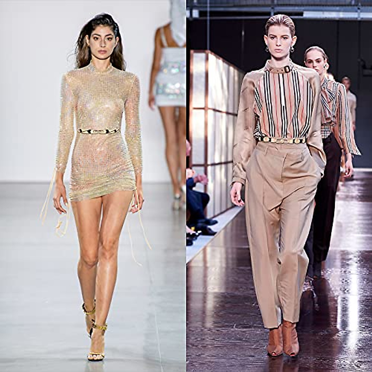 gingokuo Women Dress Belts Elastic Stretch Waist Belts for women Dresses with Gold Buckle wave Suit for waist 27