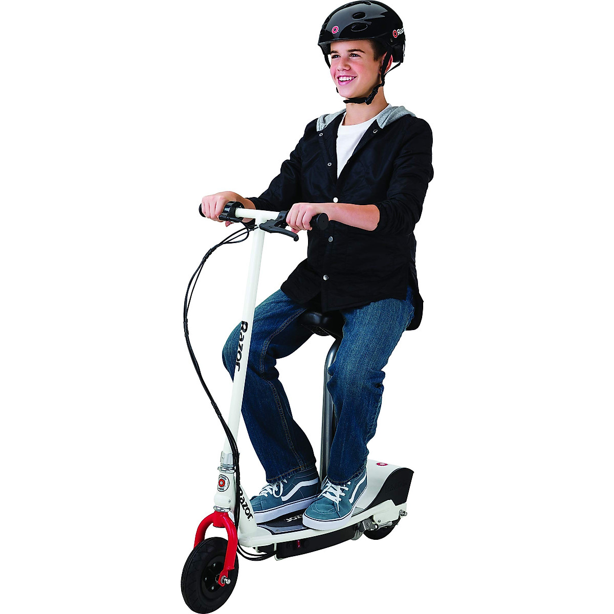 Razor E200S Electric Scooter - 8" Air-filled Tires, 200-Watt Motor, Up to 12 mph and 40 min of Ride Time, White