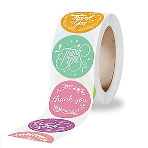 PMCDS2G Thank You Stickers Roll 1" Flower Wreath 9 Beautiful Styles 500 Units in One Roll for Gift Décor Sealing