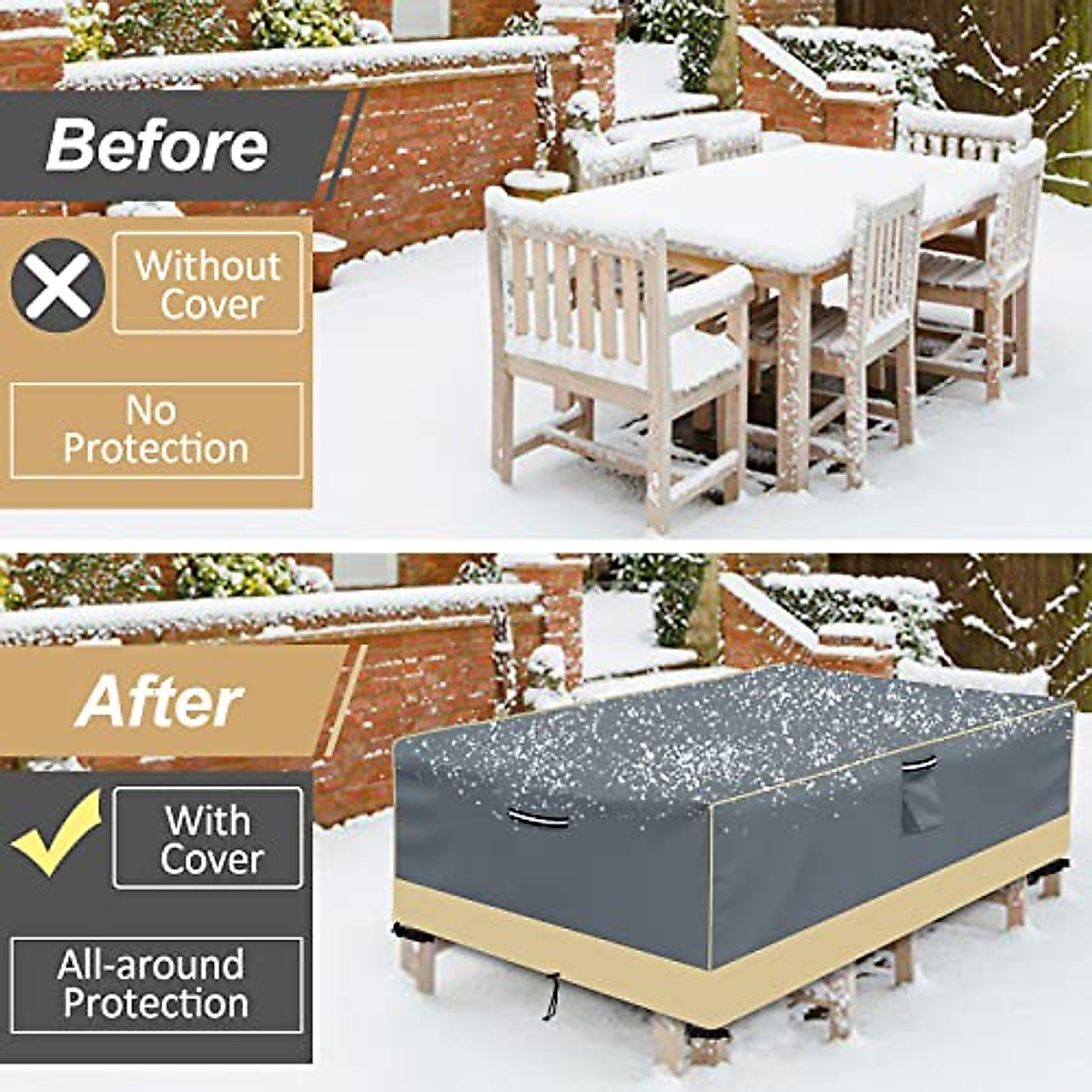 Patio Furniture Covers Waterproof & Heavy Duty 74 Inch, 600D Oxford Cloth Outdoor Patio Table Cover, 74" L x 47" W x 28" H Rectangular Patio Covers for Outdoor Furniture & Dining Table and Chairs Set