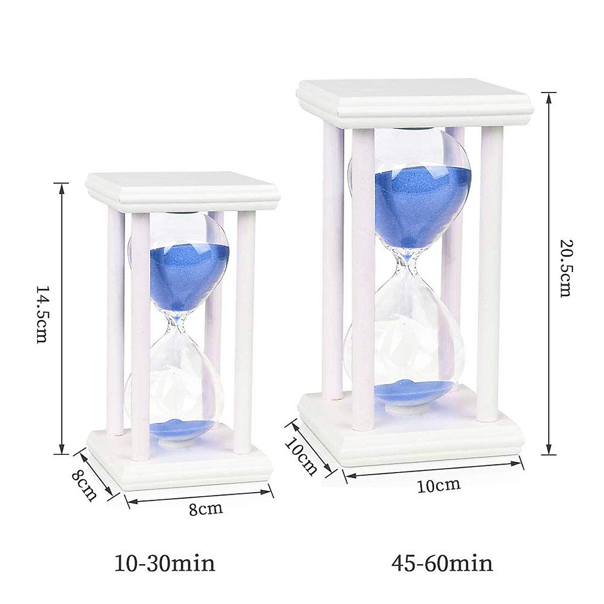 One Hour Hourglass Sand Timer Wooden White Frame Stand Sandglass Clock Timer for Office Kitchen Home Decor (Blue Sand, 60 min)