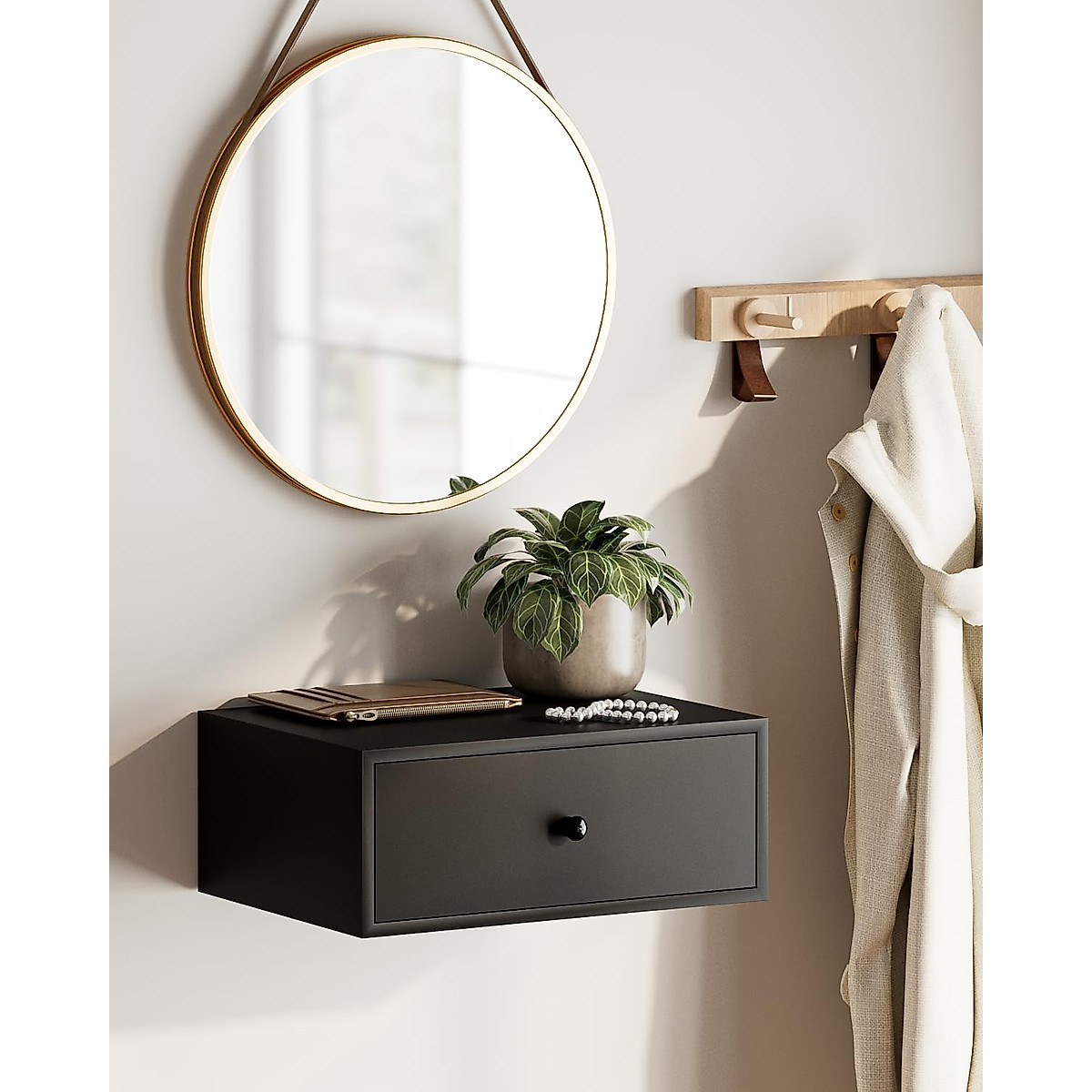 Aienvey Floating nightstand, Floating Shelf with Drawer, Wall Mounted Nightstand, Floating Bedside Table (Black)