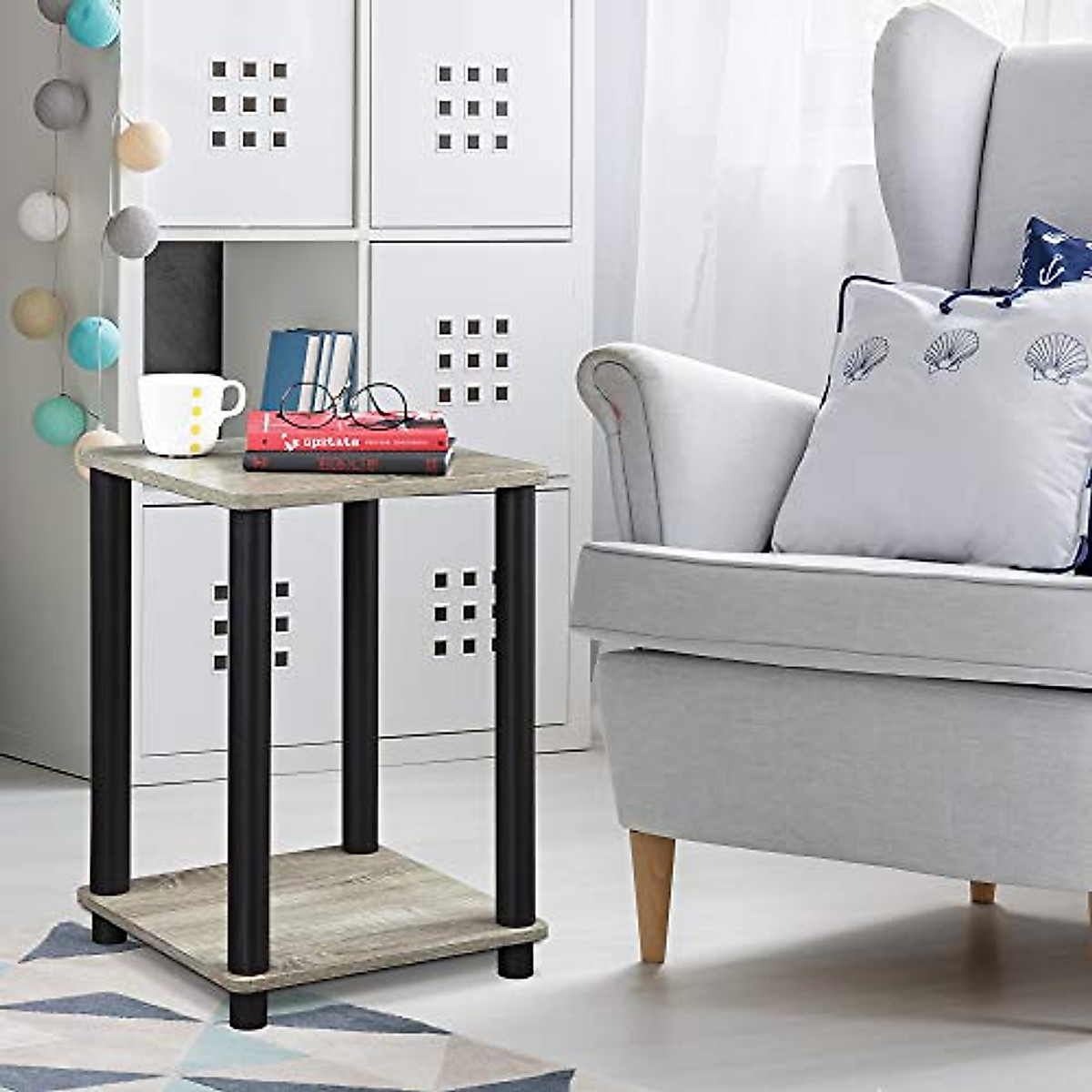 FURINNO Turn-N-Tube Haydn End Table, 1-Pack, French Oak Grey/Black