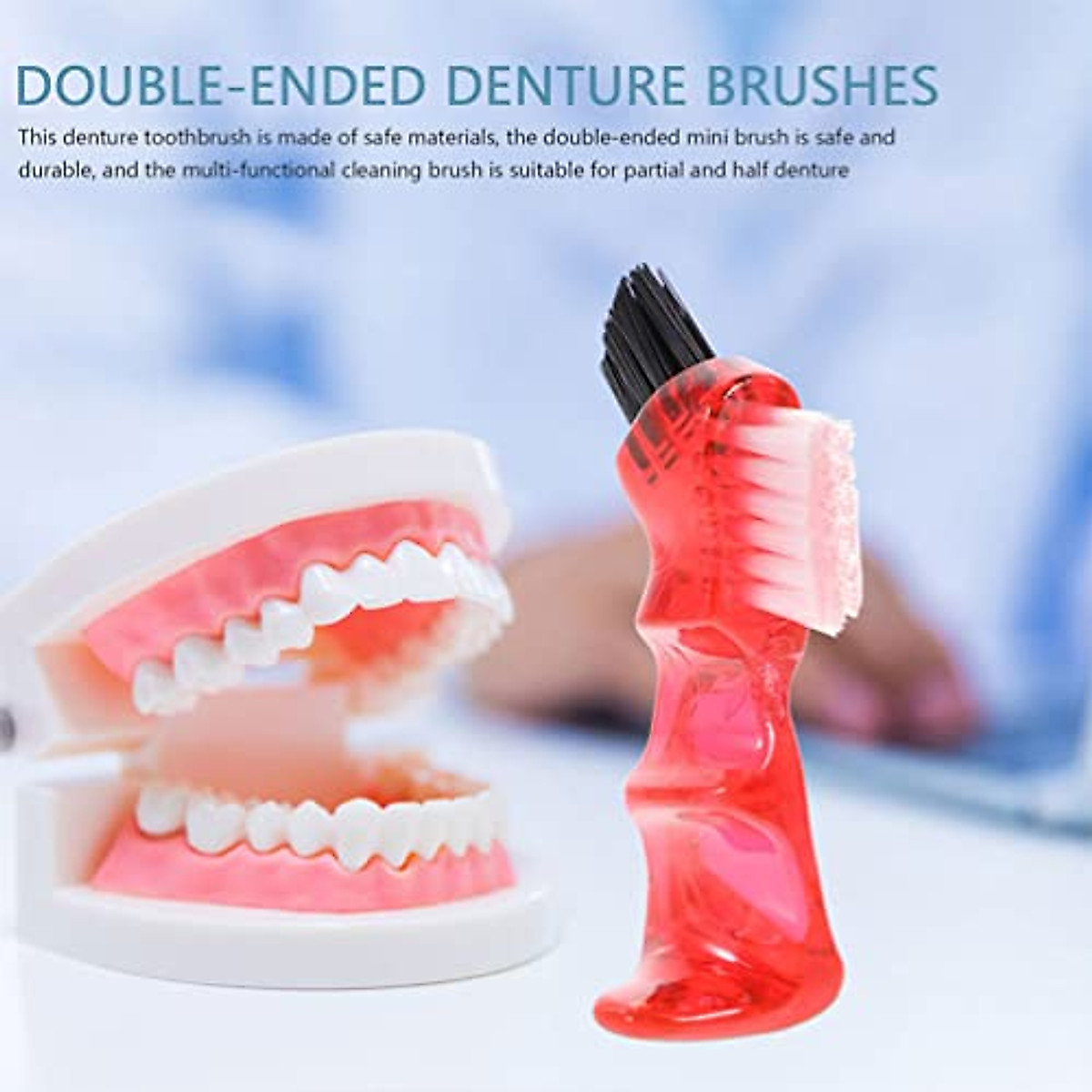 Healeved 3pcs Denture Cleaning Brushes Denture Brush Toothbrush Ergonomic Handle Denture Toothbrush Portable for False Teeth Cleaning