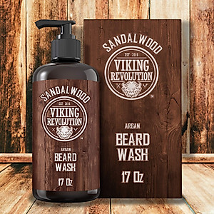 Viking Revolution Beard Wash Shampoo w/Argan & Jojoba Oils - Softens & Strengthens - Sandalwood Scent - Beard Shampoo w/Beard Oil (17 oz Shampoo)
