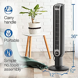 Lasko 2511 36″ Tower Fan with Remote Control - Features 3 Whisper Quiet Speeds and Built-in Timer (Renewed)