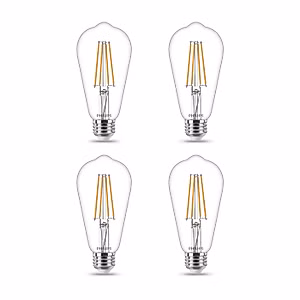 Philips LED Flicker-Free Vintage ST19 Light Bulb, Dimmable Warm Glow Effect, EyeComfort Technology, 800 Lumen, 2700-2200k, 8W=60W, E26 Base, Title 20 Certified, 4-Pack (Warm to glow)