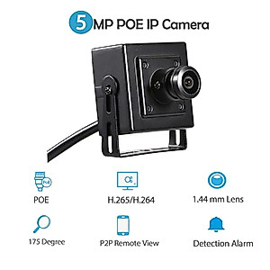 REVODATA 5MP POE Mini IP Fisheye Camera,Fisheye 1.44mm Lens (175° FOV) Wide Angle Small Indoor Security Camera, P2P CCTV Video Camera poe IP H.265 Motion Detection/APP (I706-4-P-HS)