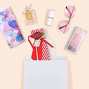 GSSUSA 50 Pcs White Kraft Paper Bags 5.25x3.25x8, Small Paper Bags with Handles for Shopping, Gift, Merchandise, Retail, Party Favor, Wedding, Gift Bags, Bags for Small Business, Boutique