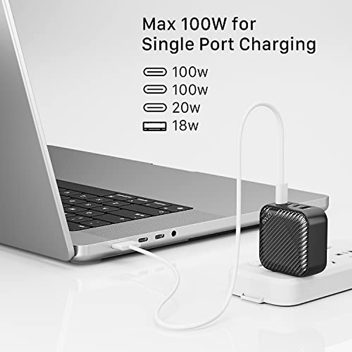 INVZI 100W USB C Multiport Charger, GaN III 4-Port USB Charging Station Fast Charger Power Adapter for MacBook Pro Air, iPad Pro, Dell XPS, Galaxy S21/S20, iPhone 13 12/12 Pro, Note 20/10+, Pixel