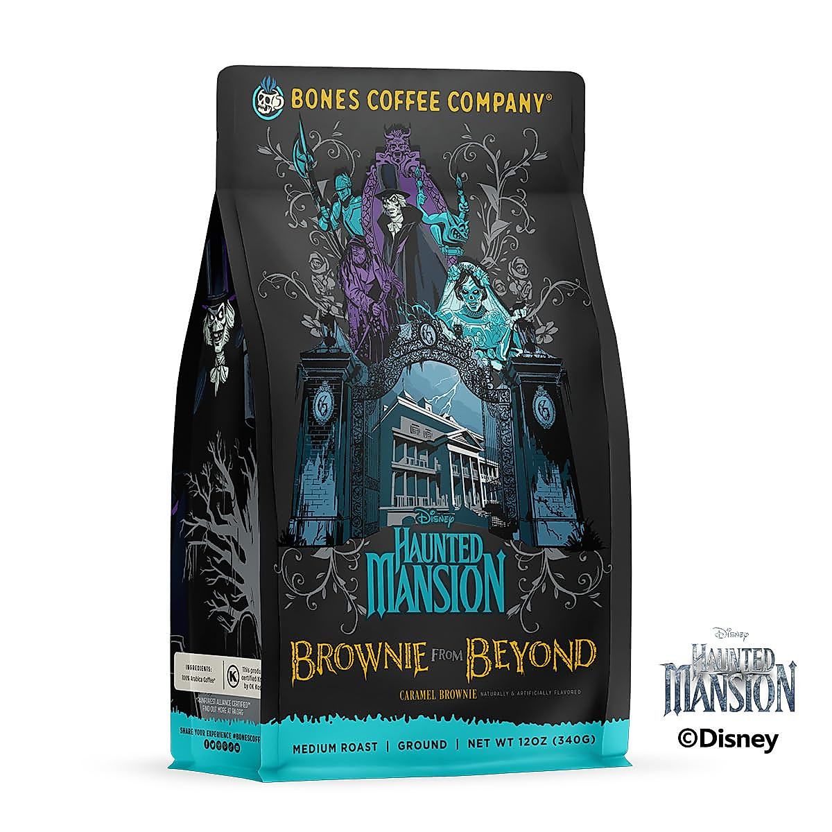 Bones Coffee Company Brownie from Beyond Whole Coffee Beans Caramel Brownie Flavor | 12 oz Flavored Coffee Gifts Low Acid Medium Roast Coffee Inspired by Disney's Haunted Mansion (Whole Bean)