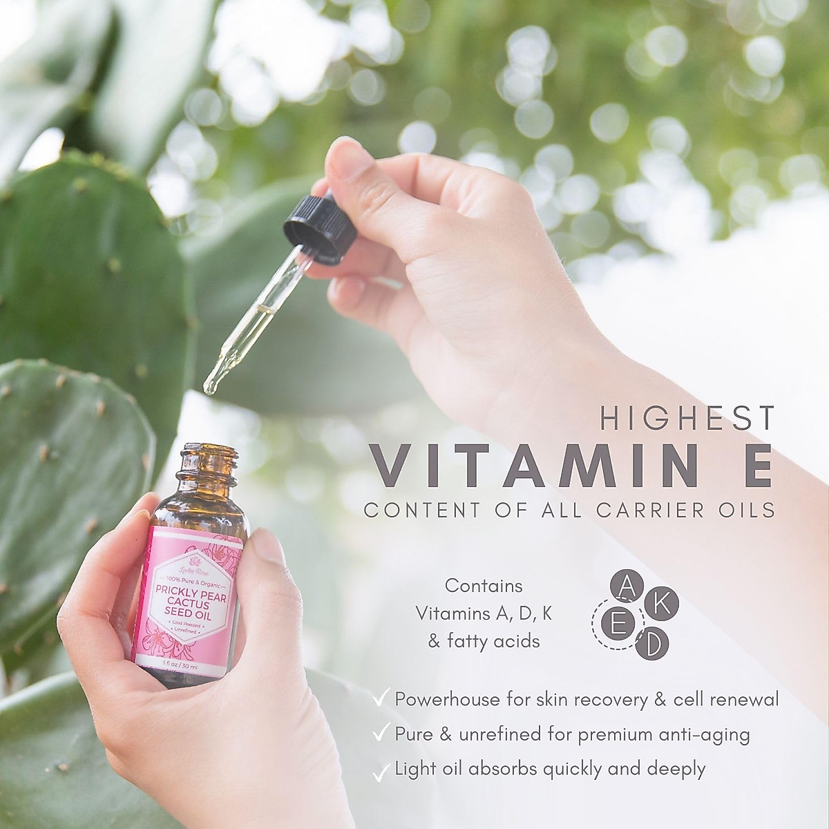 Leven Rose Prickly Pear Seed Oil (Barbary Fig) 100% Pure Organic Prickly Pear Oil, Extra Virgin, Cold Pressed, All Natural Face, Dry Skin & Body Moisturizer and Hair Treatment 1 oz