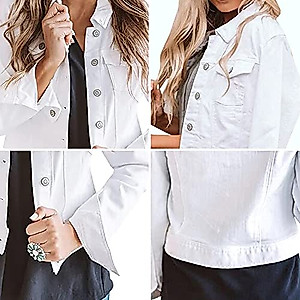 YUZIBAO Women's Oversized Jean Jacket Button Down Cropped Denim Jean Jacket Coat(White,S)