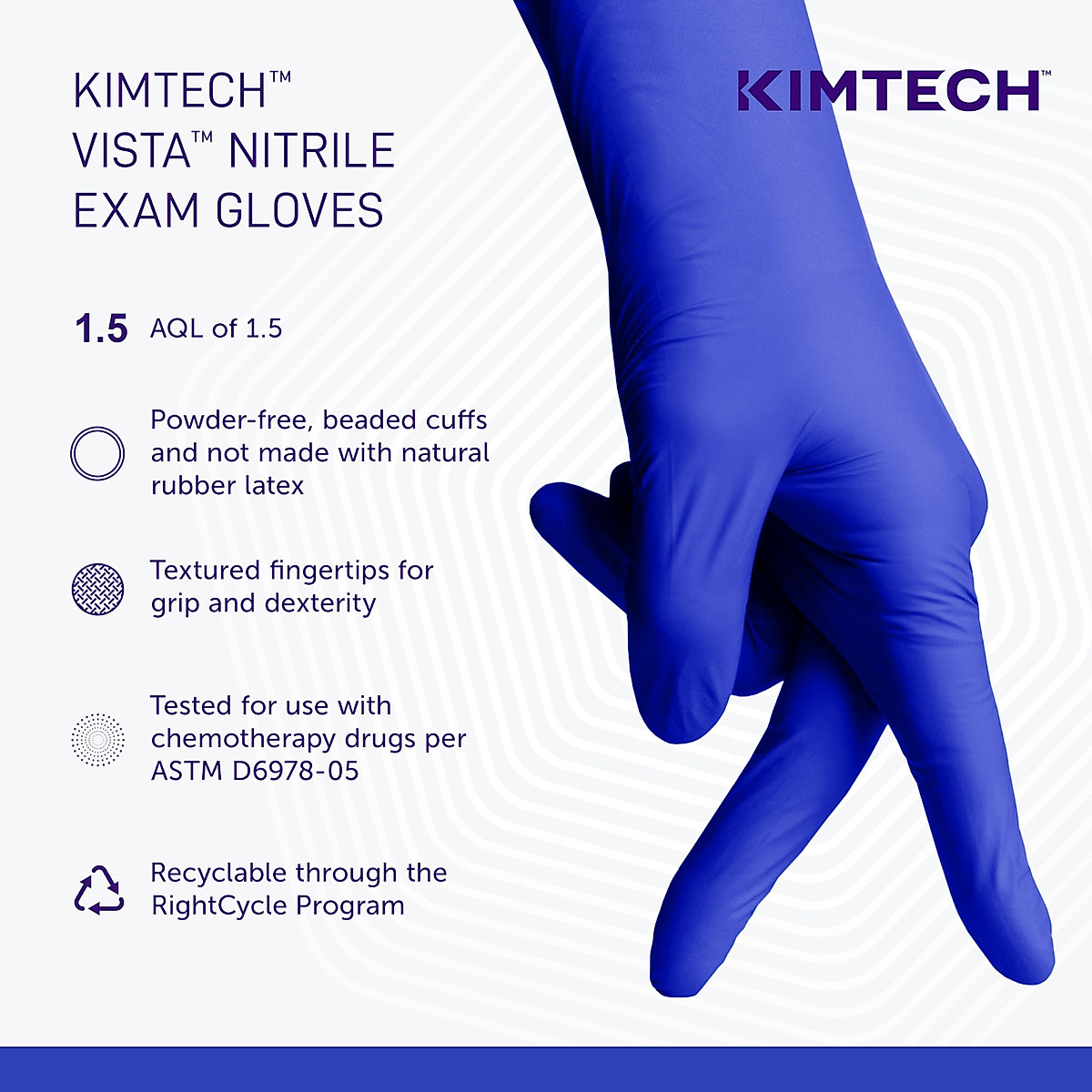 KIMTECH™ Vista™ Nitrile Exam Gloves (62825) 4.3 Mil, Ambidextrous, 9.5”, XS, 200 Nitrile Gloves/Box, Blue