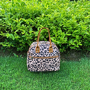 FlowFly Insulated Lunch Bag With Shoulder Strap for Women, Men, and Kids, Large and Reusable, Handle, Freezable Work and School Travel Tote and Meal Prep Organizer,Leapard