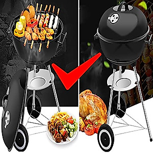 SRHMYWBW 17" Portable Barbecues Black Cold Rolled Iron Charcoal Grill Kettle Charcoal Grill for Standing BBQ Patio Backyard Outdoor Cooking Picnic Additional Accessories (5~8 Persons)