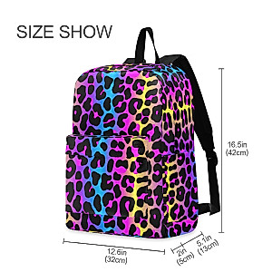 Backpack Travel Rucksack, Leopard Print Cheetah Neon Gradient Lightweight School Bag for Students Teens Girls Boys