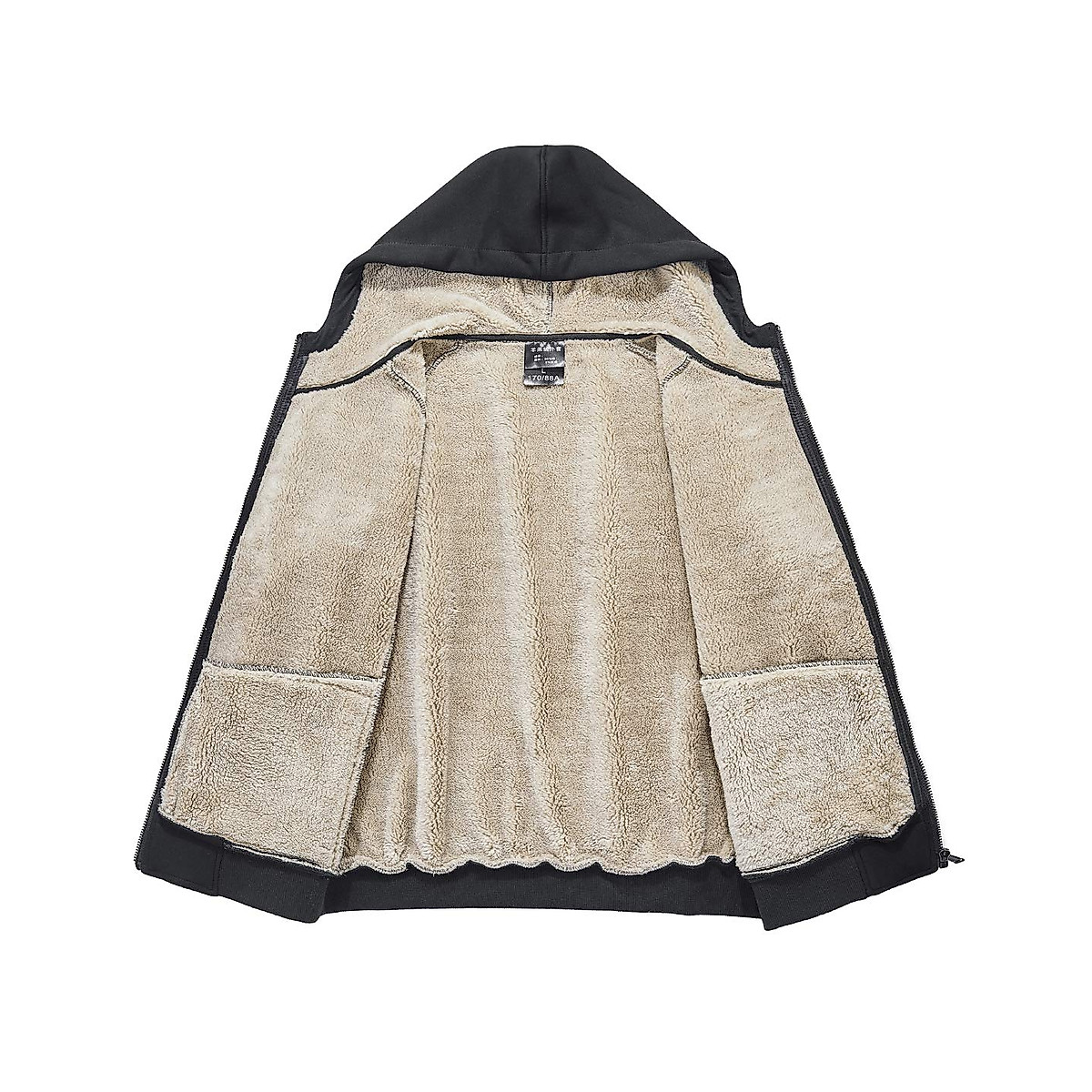 Gihuo Men's Winter Sherpa Lined Hoodie Zip Up Sweatshirt Heavyweight Warm Fleece Jacket with Pockets (Black, X-Large)