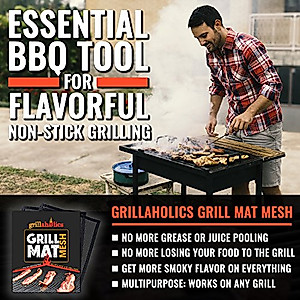 Grillaholics BBQ Mesh Grill Mat - Set of 2 Grill Mats Non Stick - Nonstick Grilling with More Delicious Smoky Flavor - Lifetime Manufacturer Warranty