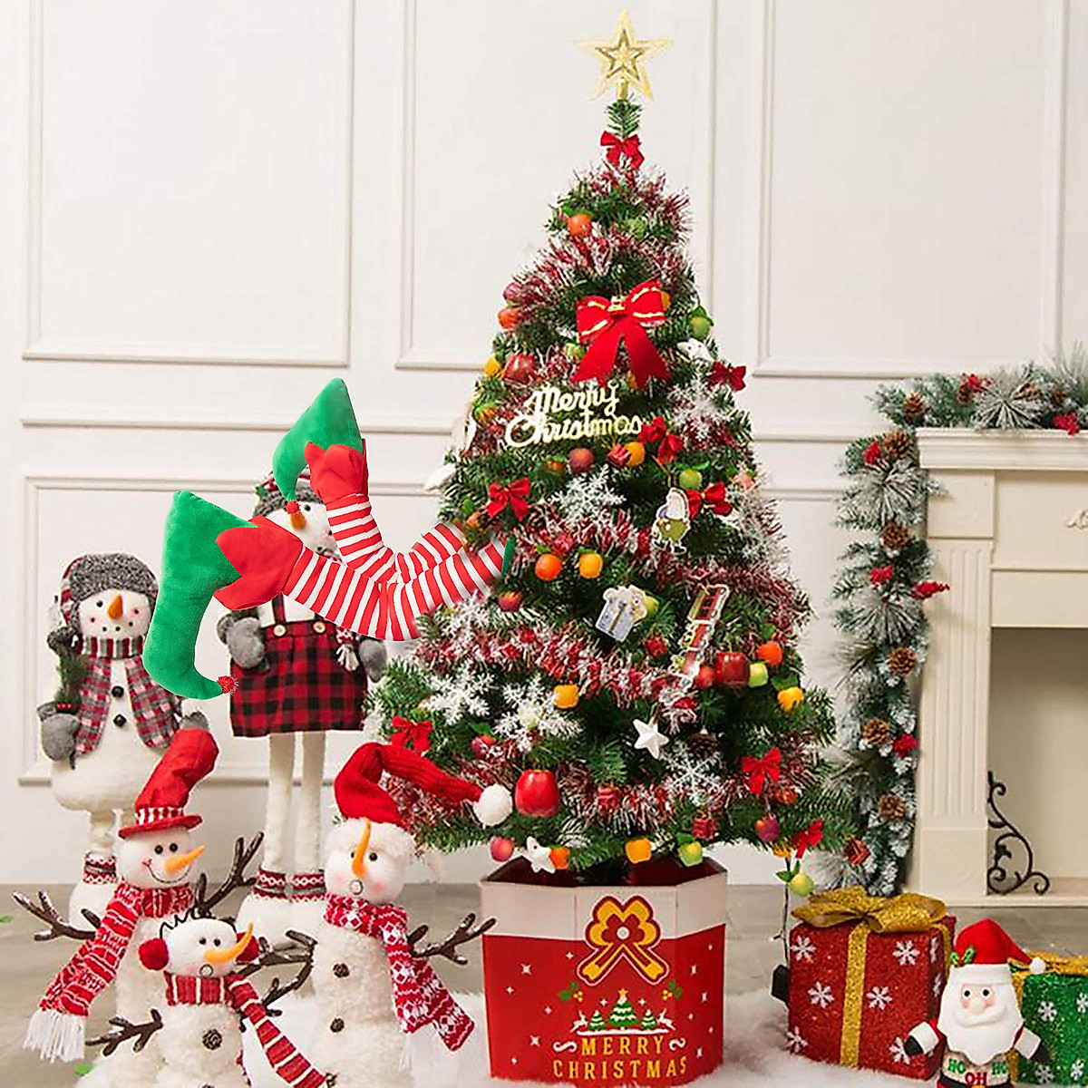 Geefuun 23” Christmas Elf Stuffed Legs Stuck Tree Topper Decorations -Xmas Holiday Indoor Outdoor Decor Party Ornaments and Decorations