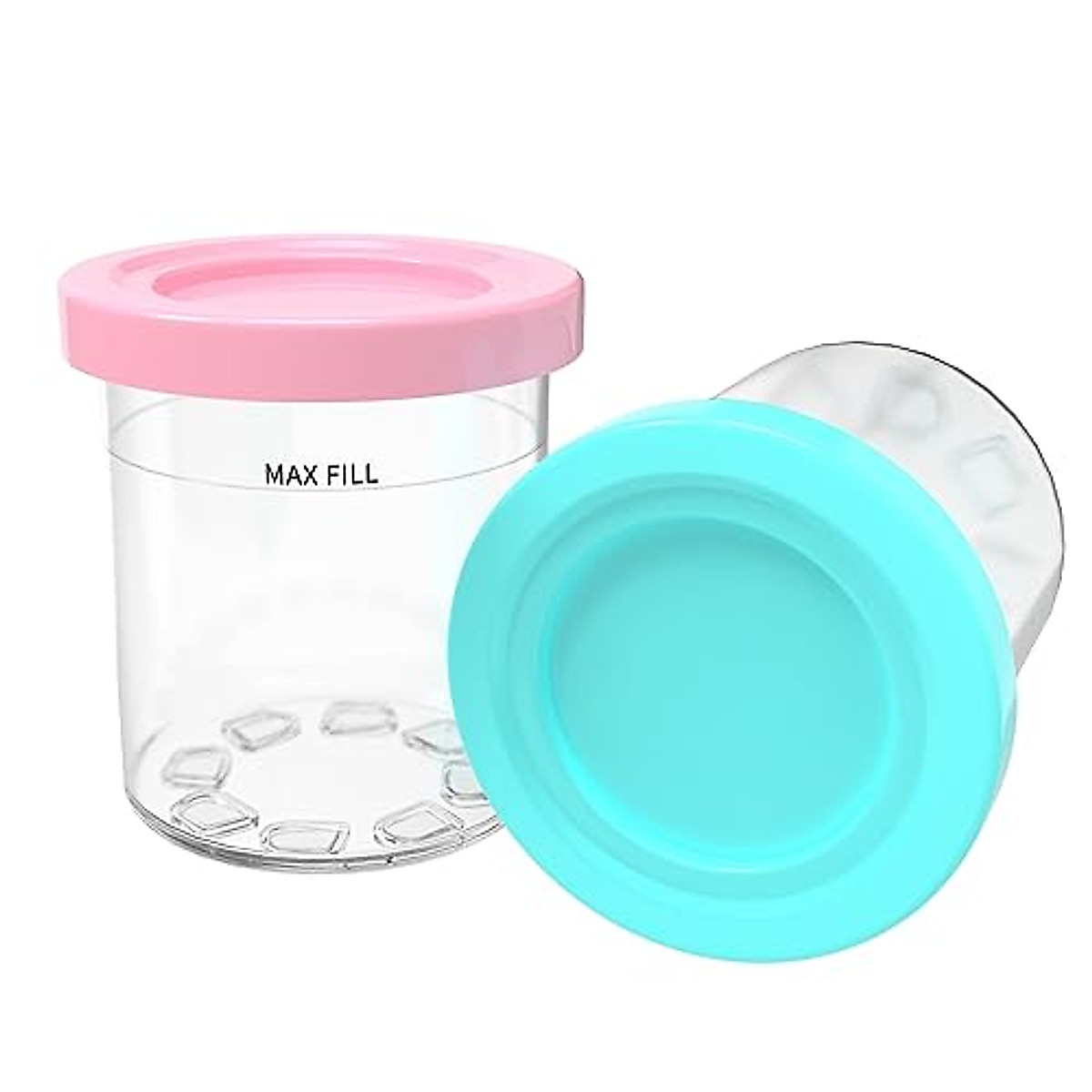 XOOBIU Extras Containers 16oz, Replacement for Ninja Creami Pints And Lids, Compatible with NC301 NC300 Series, BPA Free & Dishwasher Safe Leak Proof (Pink/Blue)