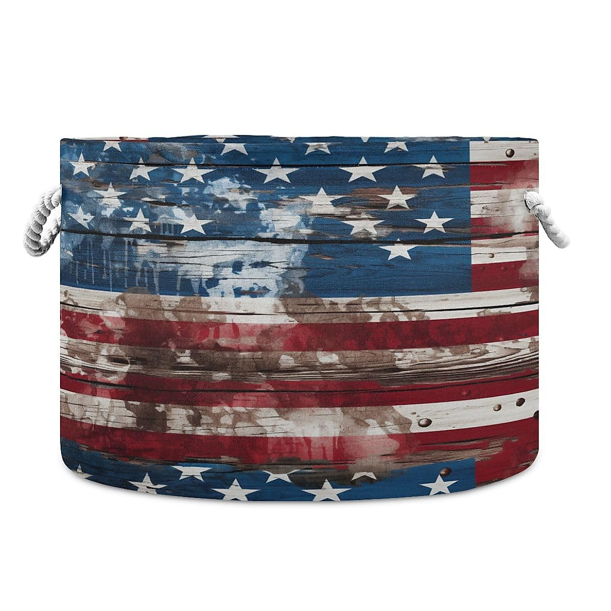 SUABO Wooden Old National Flag Storage Basket Laundry Hamper Canvas Collapsible Storage Organizer Bin with Handle for Clothes Books Playroom Decor