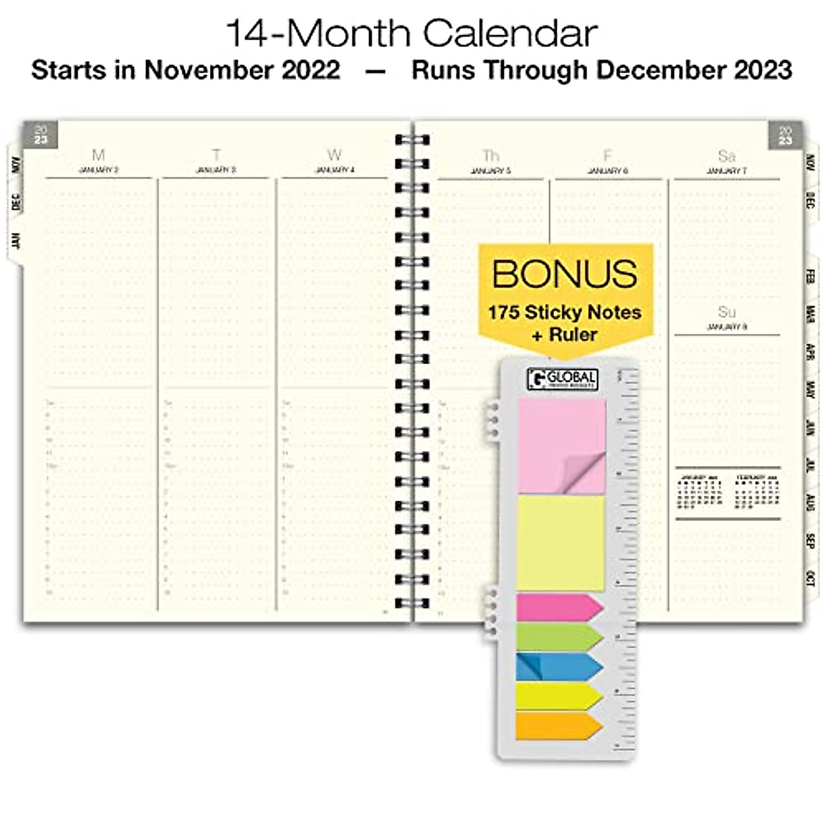 Essential 8.5"x11" Monthly & Weekly 2023 Planner with tabs - 14 Months (November 2022 Through December 2023) - Professional, Simple, Easy-to-Use Design. Frosted Vinyl Covers for Extra Protection