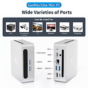 GenMachine Mini PC Windows 11, Mini PC Gaming, Small Desktop Computer, AMD Ryzen 7 5700U up to 4.3GHz, 16GB DDR4, 512GB SATA & M.2 NVMe for Office, Home, Design, Game use