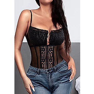 ACELANDY Women Corset Lingerie Bodysuit Set & Plus Size Corset Lingerie Tummy Control Sexy Lingerie for Women Black