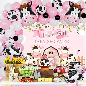 Cheereveal Cow Baby Shower Decorations for Girl - Cow Balloon Garland & Arch Kit and Farm Animal Baby Shower Backdrop Barnyard Party Supplies