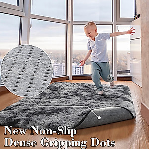 SAZAMI Fluffy Soft Shag Area Rug 4x6 Tie-Dye Dark Grey Fuzzy Non-Slip Accent Rug for Bedroom, Small Thick Throw Rugs for Nursery Playroom Dorm, Home Modern Plush Furry Carpet Decor for Kids Teen Baby