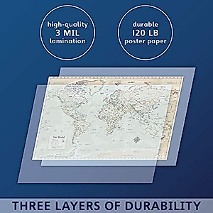 Antique Style Laminated World Map - 18" x 29" - Wall Chart Map of the World - Made in the USA - Updated (LAMINATED, 18" x 29")