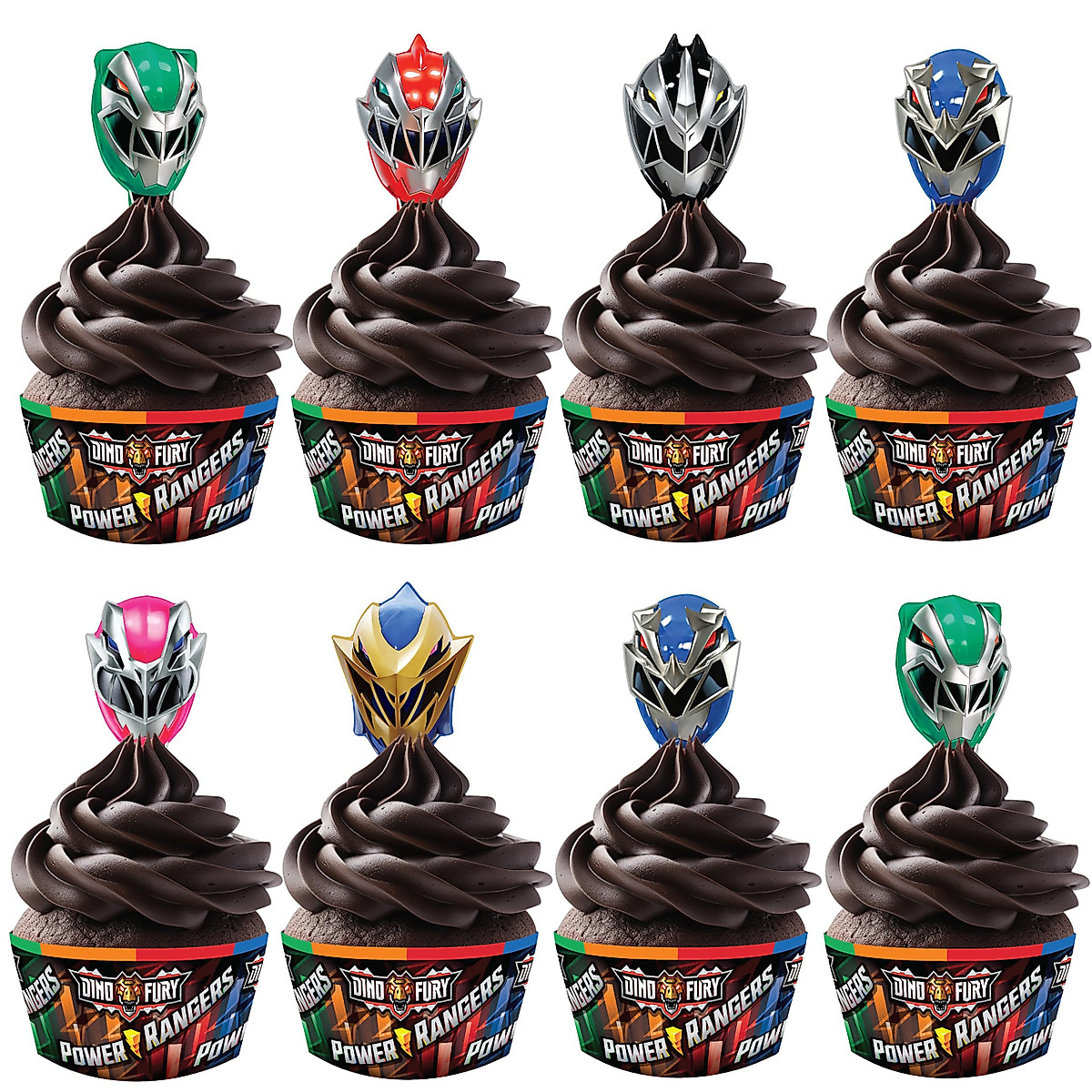 Treasures Gifted 24ct Power Rangers Cupcake Toppers & Wrappers - Officially Licensed Power Rangers Birthday Party Supplies - Power Rangers Cake Decorations - Power Rangers Cake Toppers