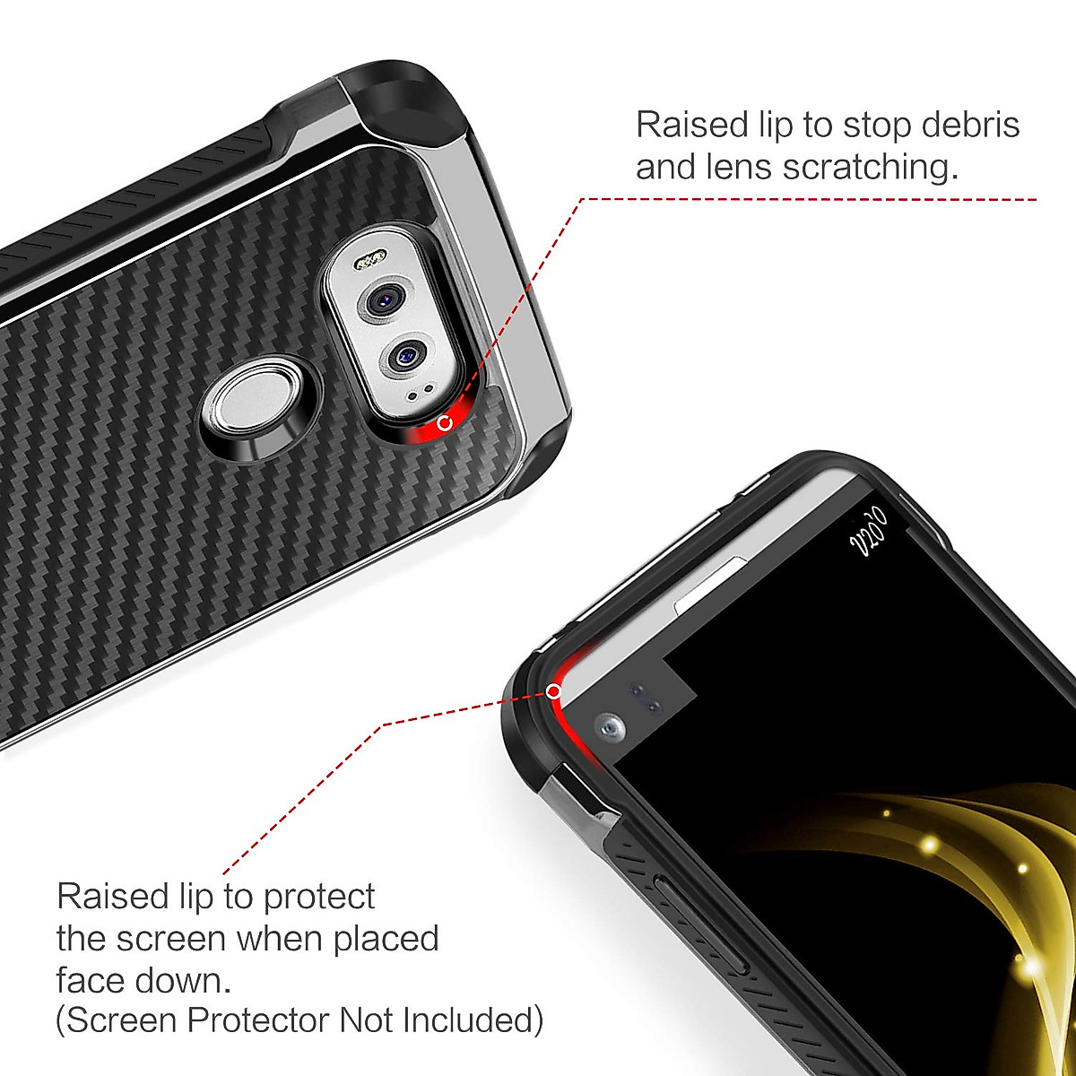 LG V20 Case, BENTOBEN 2 in 1 Cool Slim Hybrid Rugged Hard PC Resilient Strength Durable Laminated with Carbon Fiber Design Chrome Anti-scratch Shockproof Protective Case for LG V20 (2016), BLACK