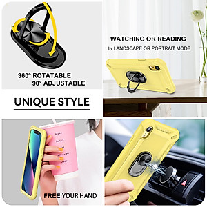 COOLQO Compatible for iPhone XR Case,[2 x Tempered Glass Screen Protector] [Non-Slip] [10 FT Military Grade Drop Protection] 360 Full Body Silicone Shockproof Protective Phone Cover, 6.1 inch, Yellow