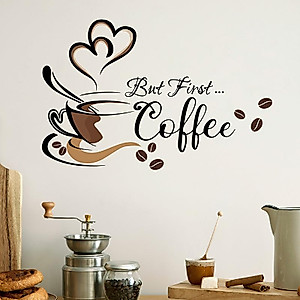 iMagitek Black Coffee Wall Decals Peel and Stick Coffee Tea Cup Latte Art Wall Stickers Coffee Signs for Coffee Bar Cafe Pub